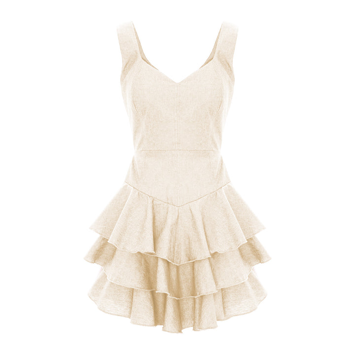 Rochie mini alba cu volane si umeri goi – Bluzat